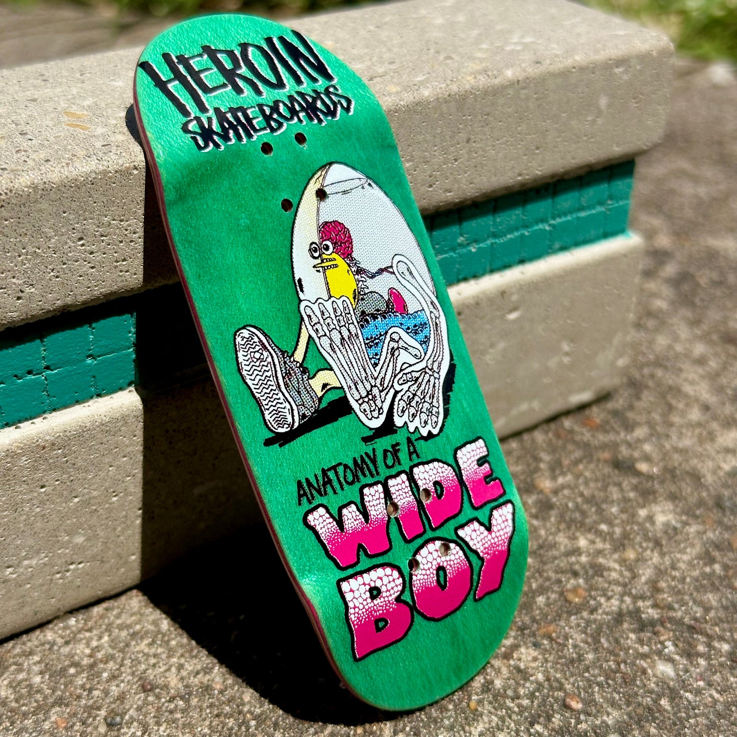 Chems X Heroin WIDE BOY “Anatomy” Green Bottom Ply Fingerboard Deck (C ...
